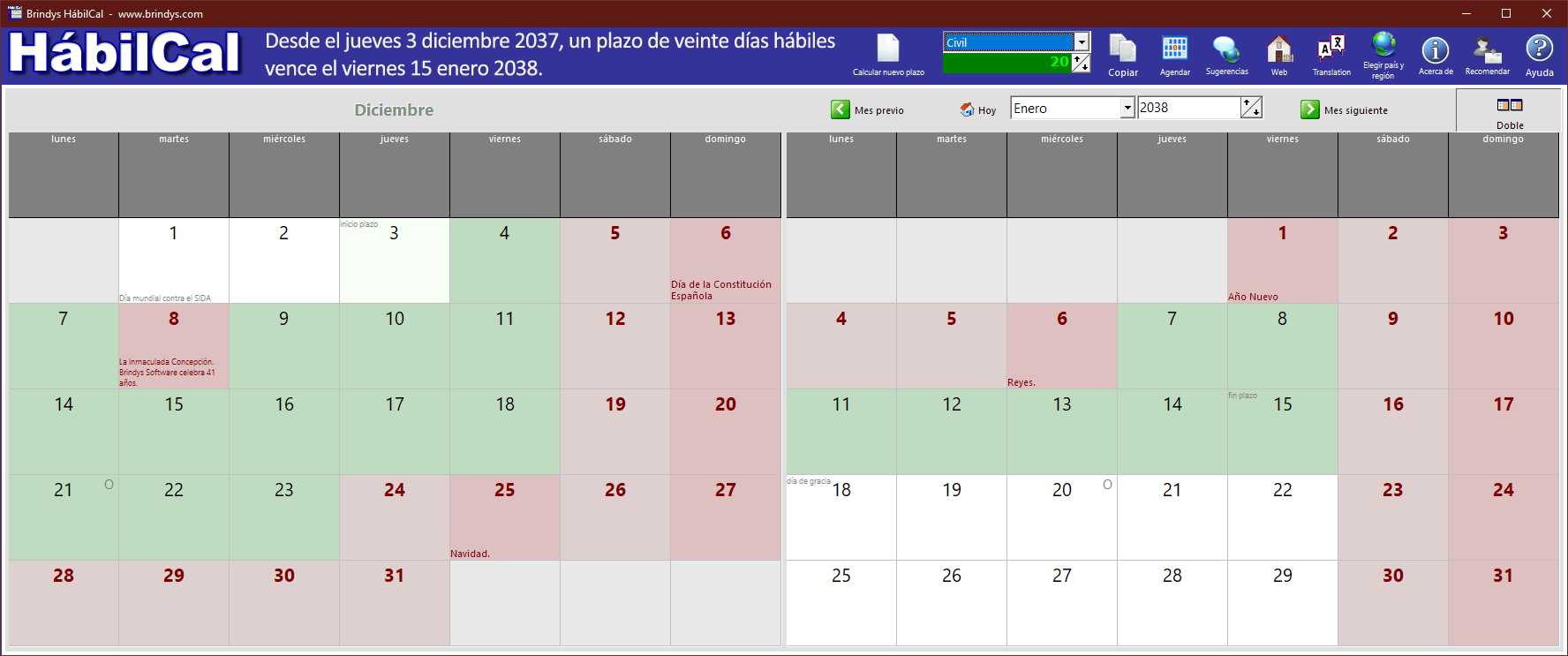 HabilCal. Dates, Holidays and Legal Procedural Deadlines Calculator for ...